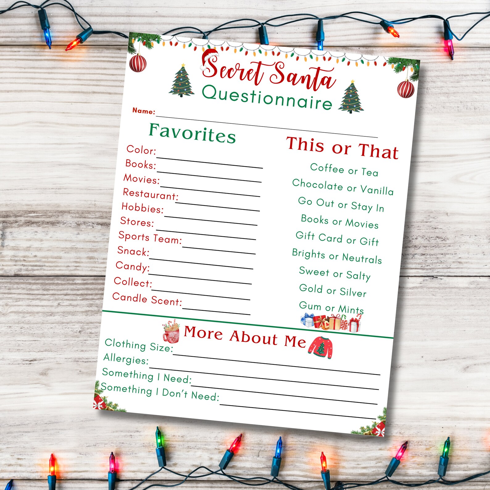 Secret Santa Gift Exchange | Secret Santa Questionnaire | Christmas ...