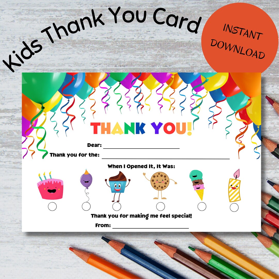 Kids Thank You Card Thank You Card for Kids Kids Birthday - Etsy