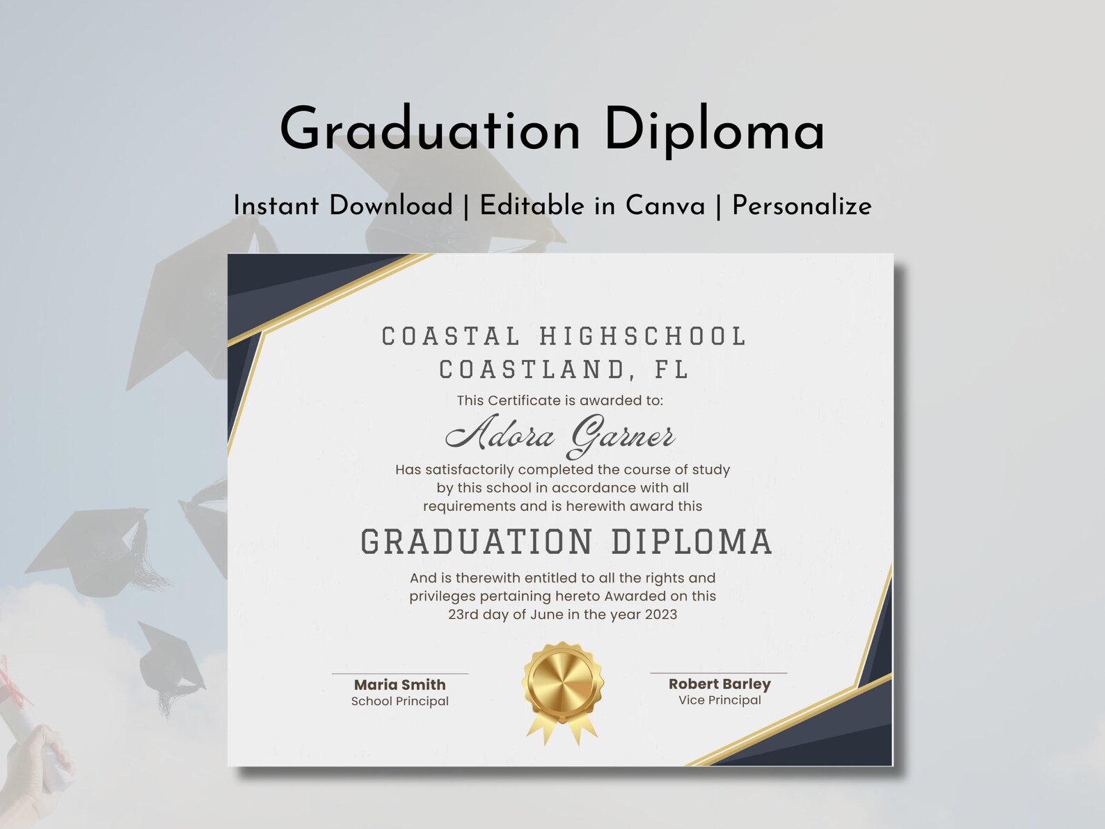 Highschool Diploma Template | Highschool Graduation | Graduation ...