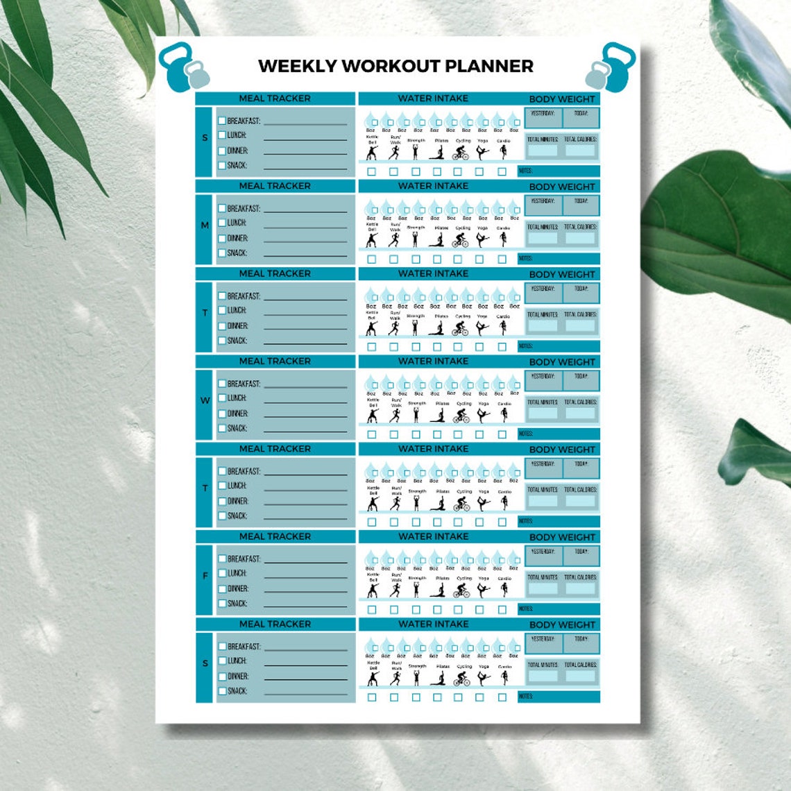 Weekly Workout Planner | Daily Exercise Log | Fitness Journal | Workout ...
