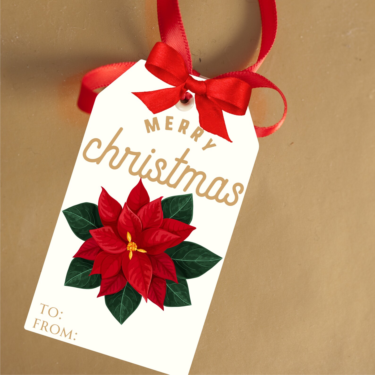 Christmas Gift Tag | Printable Christmas Gift Tag | Poinsettia Gift Tag ...