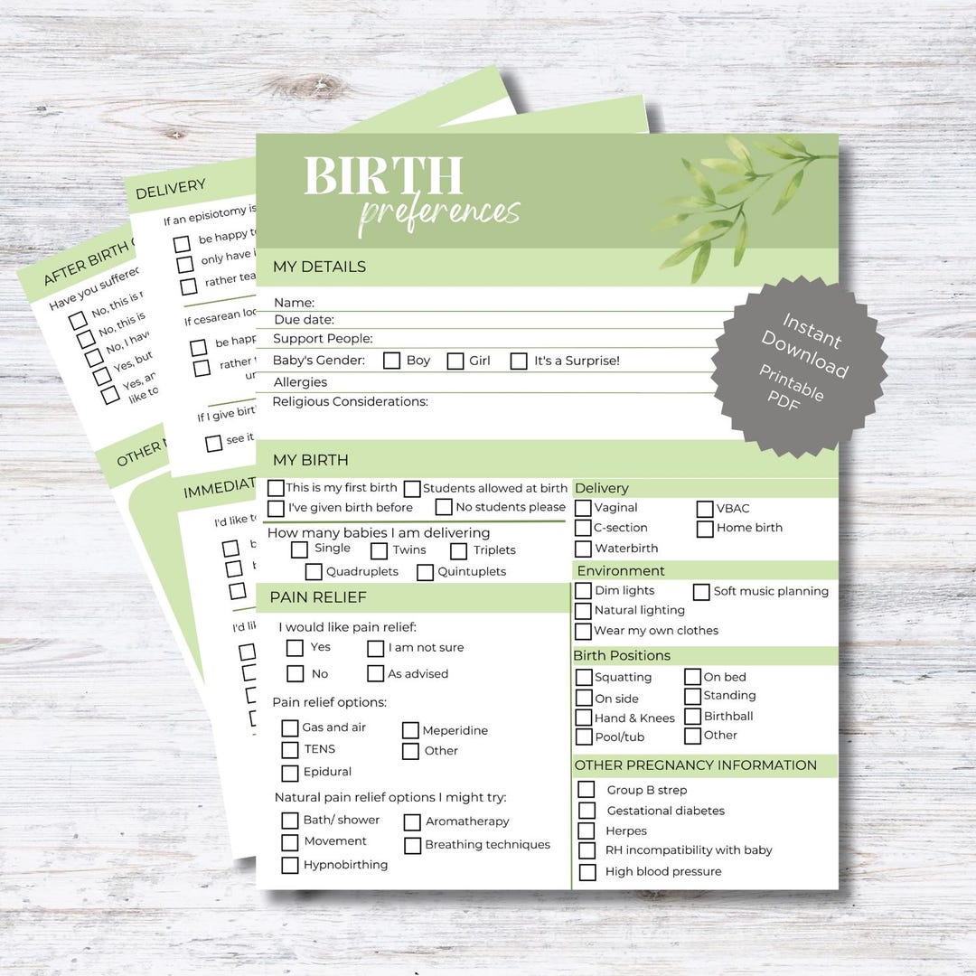 Birth Plan | Birth Preferences | Detailed Birth Plan | Birth Plan for ...
