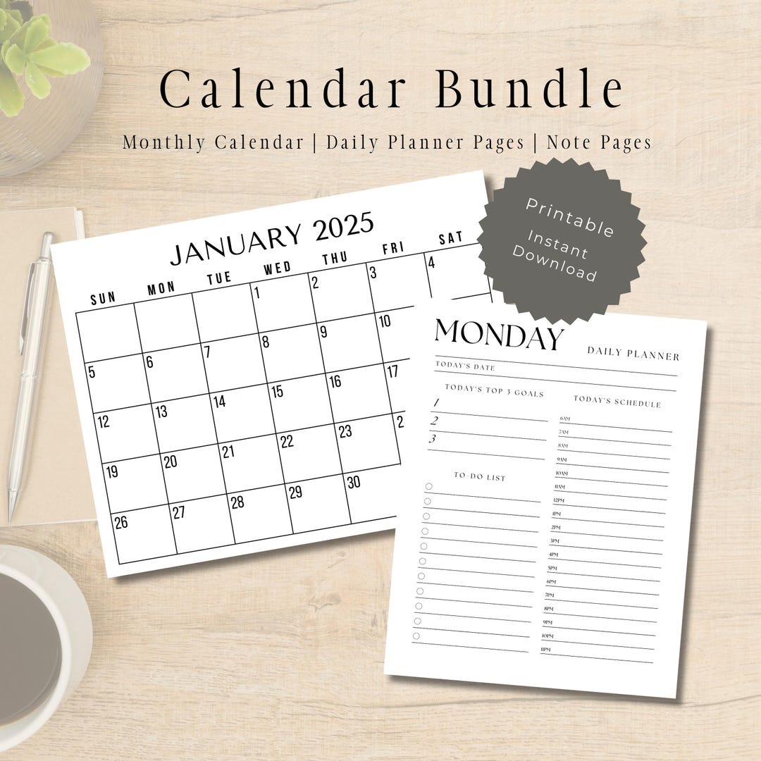 2025 Calendar Bundle | Printable 2025 Monthly Calendar | Minimalist ...