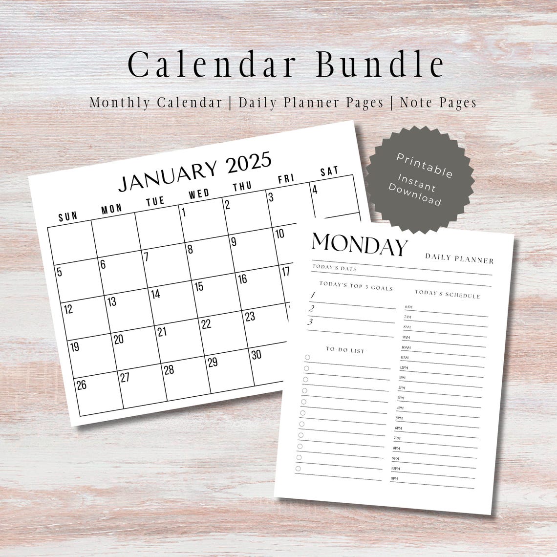 2025 Calendar Bundle Printable 2025 Monthly Calendar Minimalist Monthly ...
