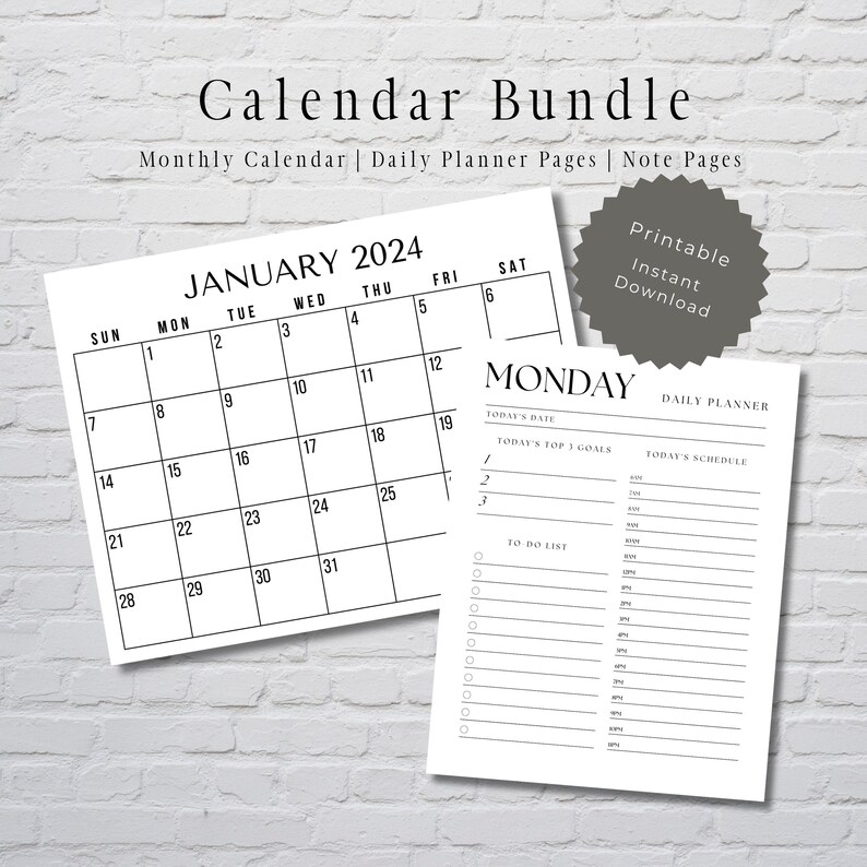 2024 Calendar Bundle | Bold Font Printable 2024 Monthly Calendar ...