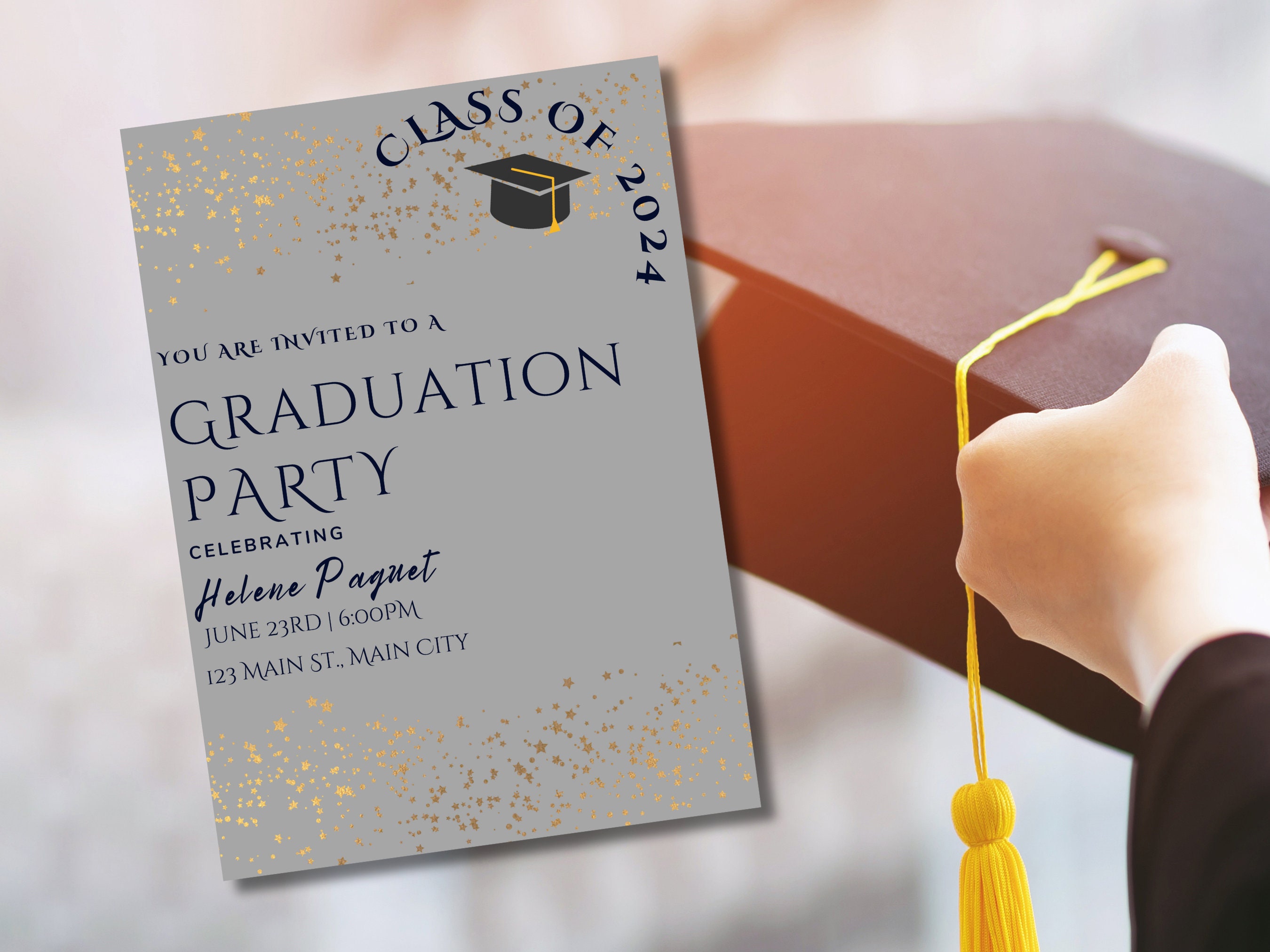 Silver Graduation Party Invitation | High School Graduation Invitation ...