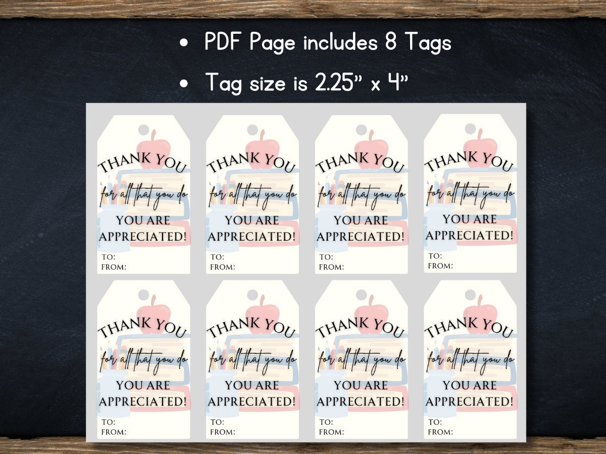 Teacher Appreciation Gift Tag |thank You Gift Tag | Teacher ...