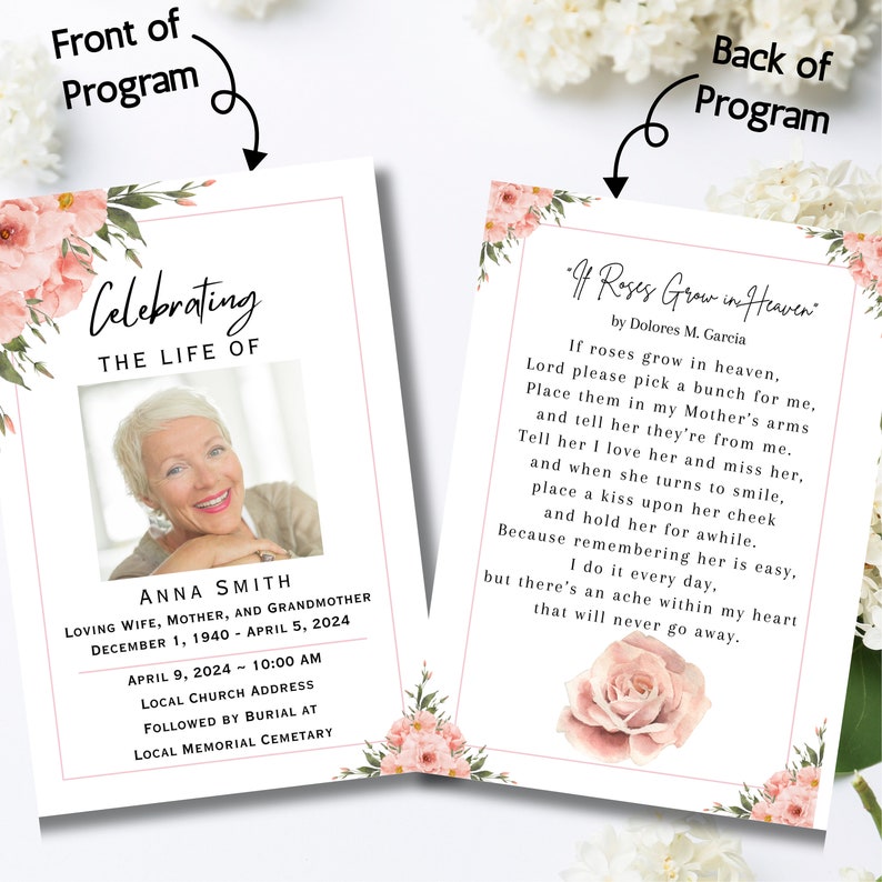 Editable Funeral Program Template Floral Funeral Program Customizable ...