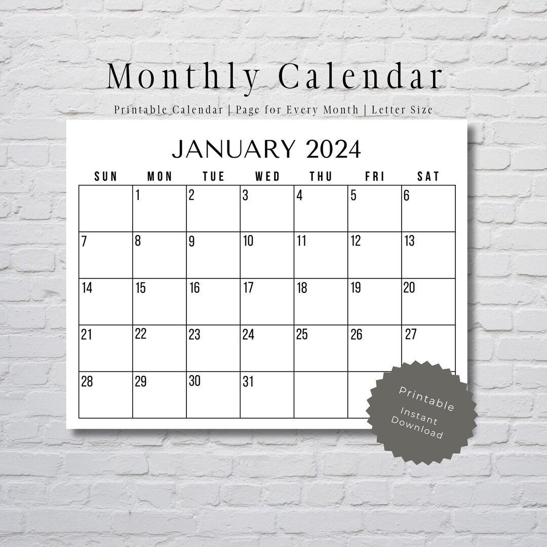 2024 Bold Font Printable Monthly Calendar | Minimalist Monthly Calendar ...