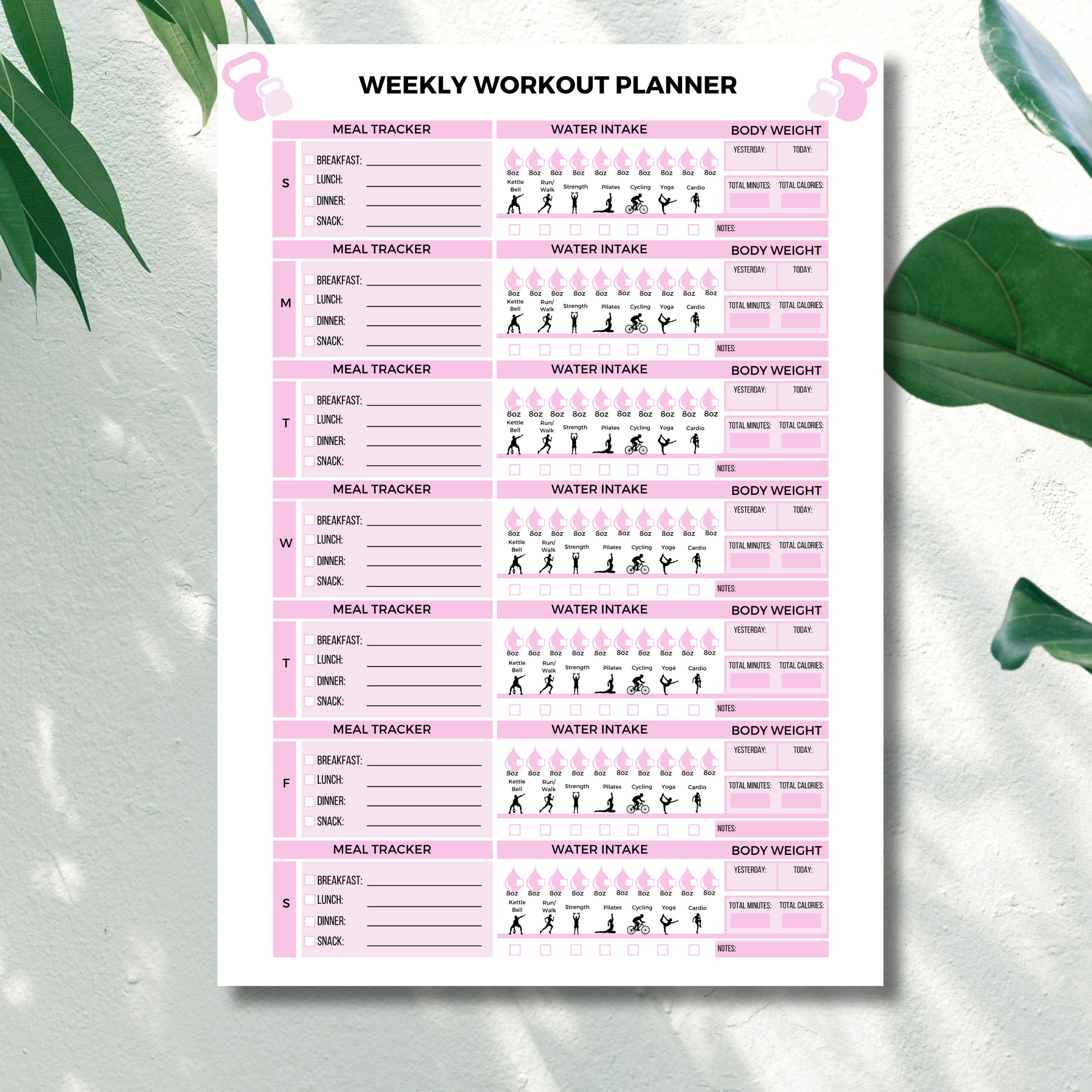 Weekly Workout Planner | Daily Exercise Log | Fitness Journal | Workout ...