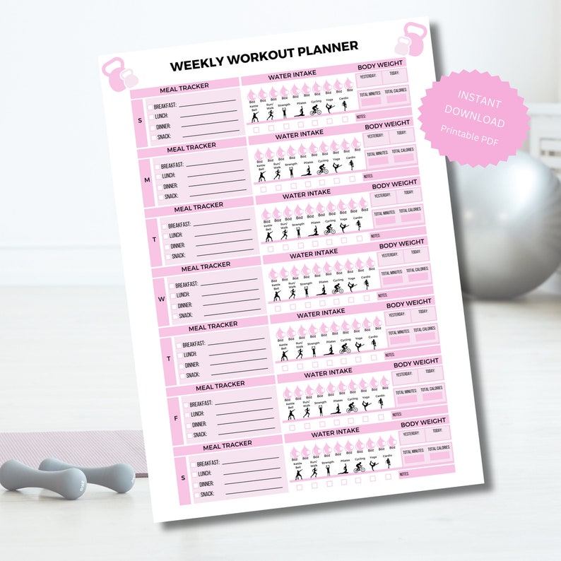 Weekly Workout Planner | Daily Exercise Log | Fitness Journal | Workout ...