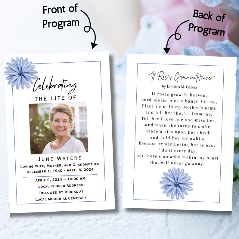 Editable Funeral Program Template | Floral Funeral Program ...