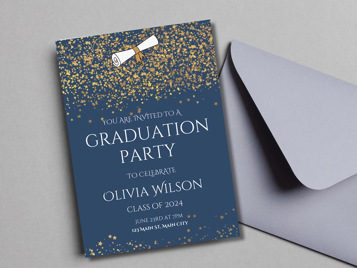 Blue Graduation Party Invitation | High School Graduation Invitation ...
