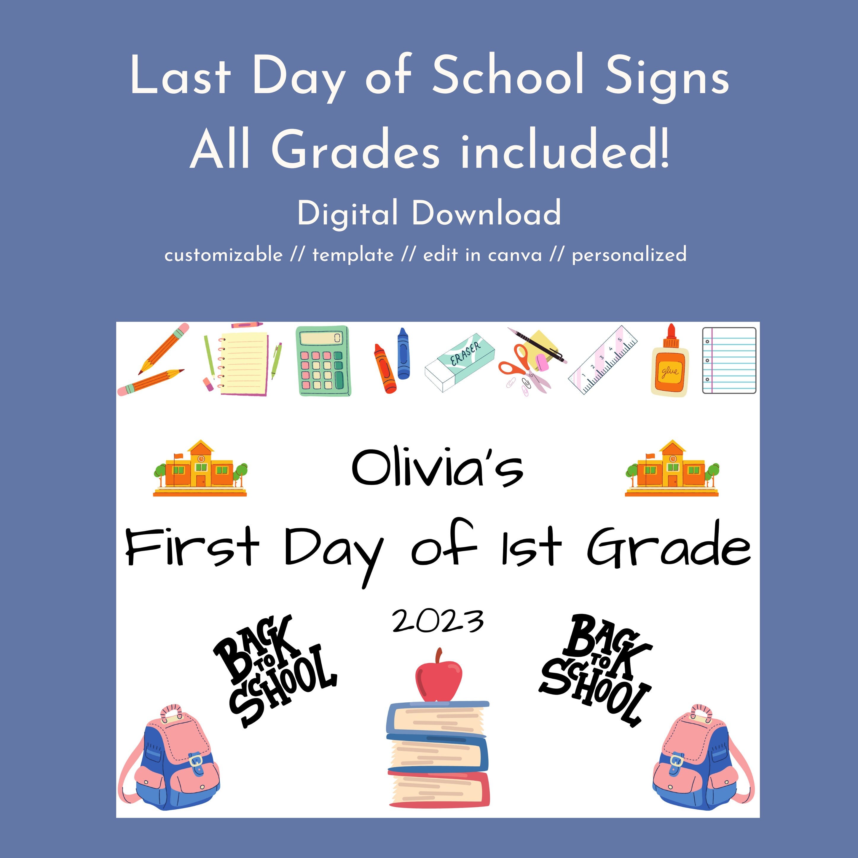 First Day of School PRINTABLE Signs All Grades | Beginning of School ...