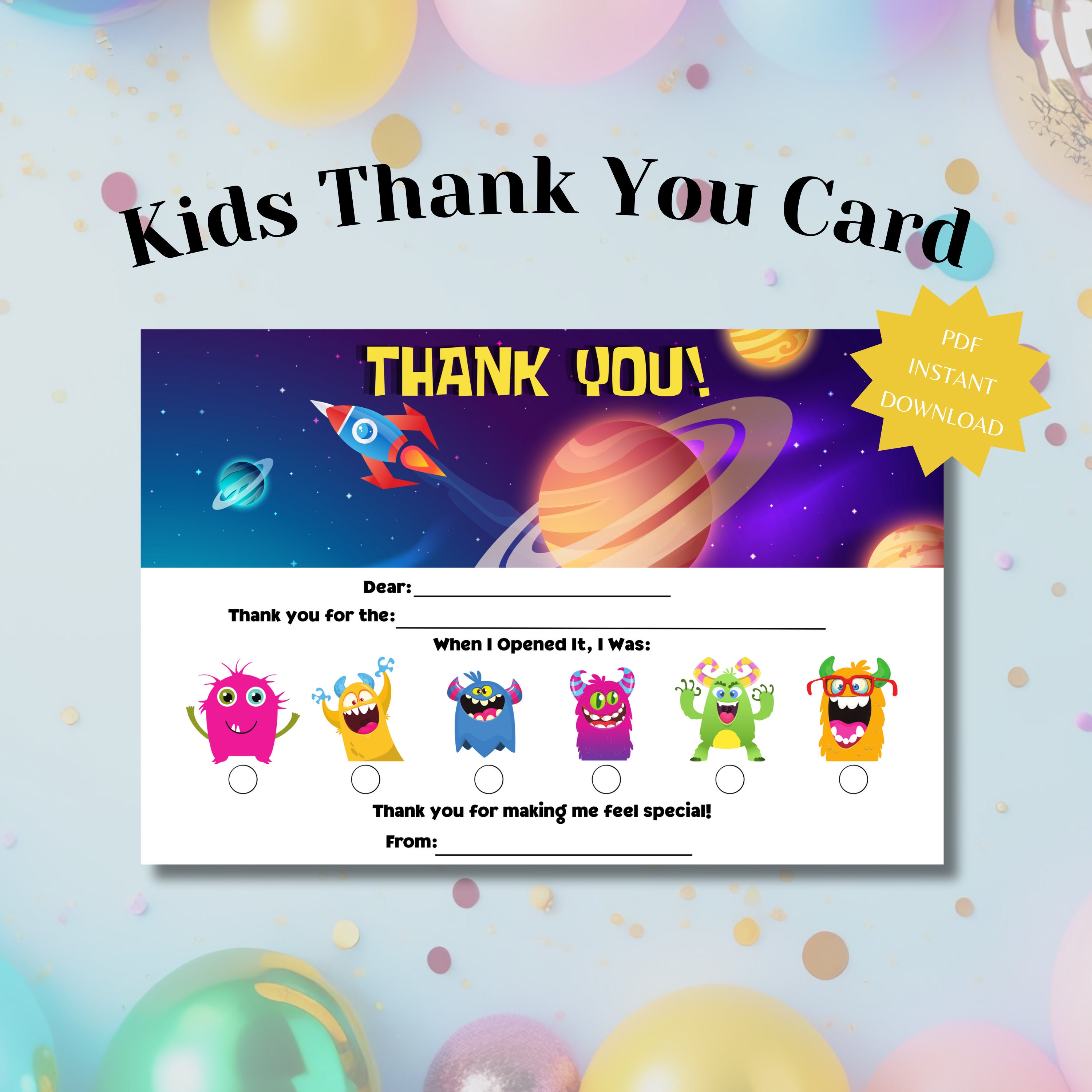 Kids Thank You Card | Space Thank You Card for Kids | Space Birthday ...