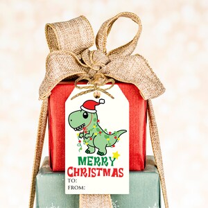 Christmas Gift Tag | Printable Christmas Gift Tag | Dinosaur T-rex Gift ...