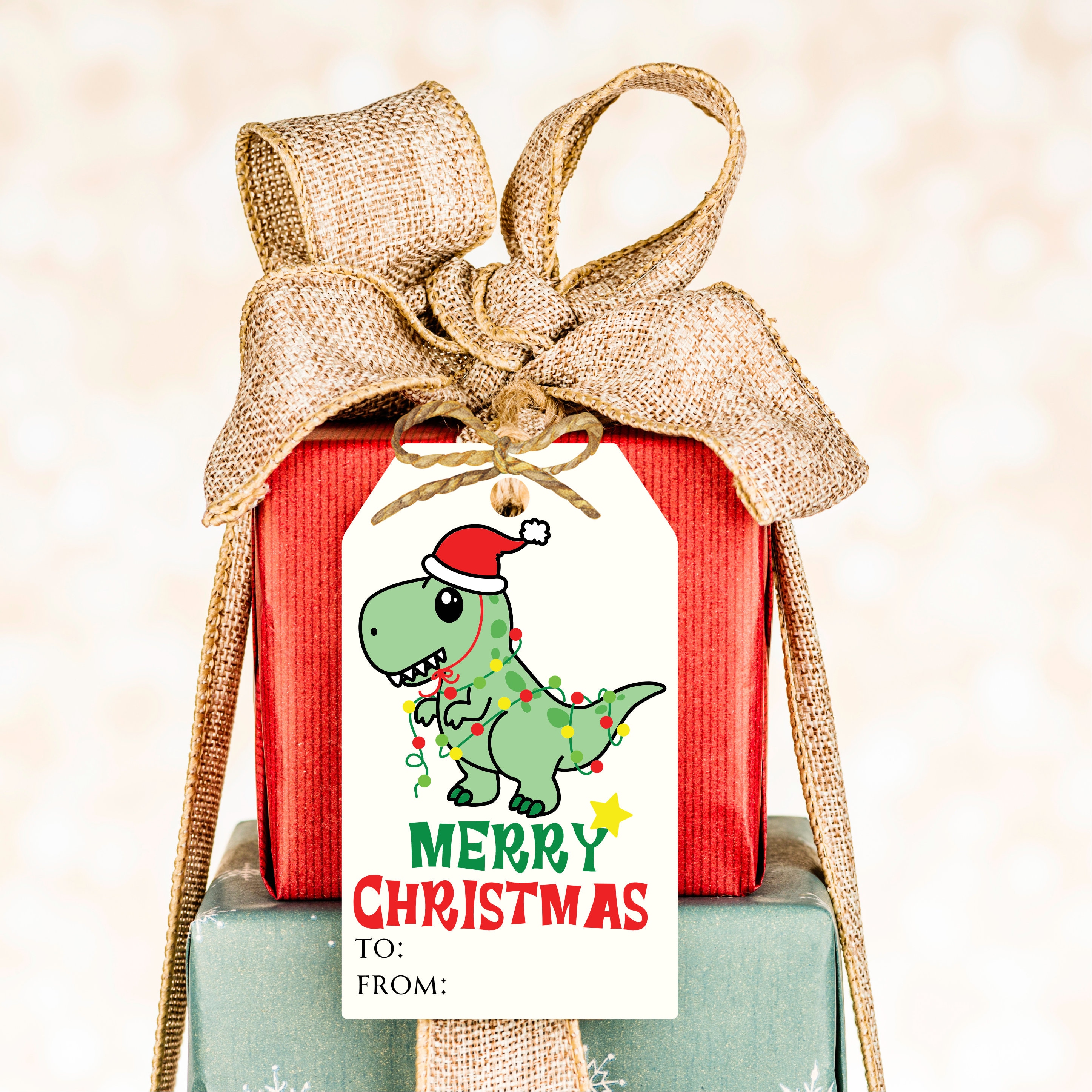 Christmas Gift Tag | Printable Christmas Gift Tag | Dinosaur T-rex Gift ...