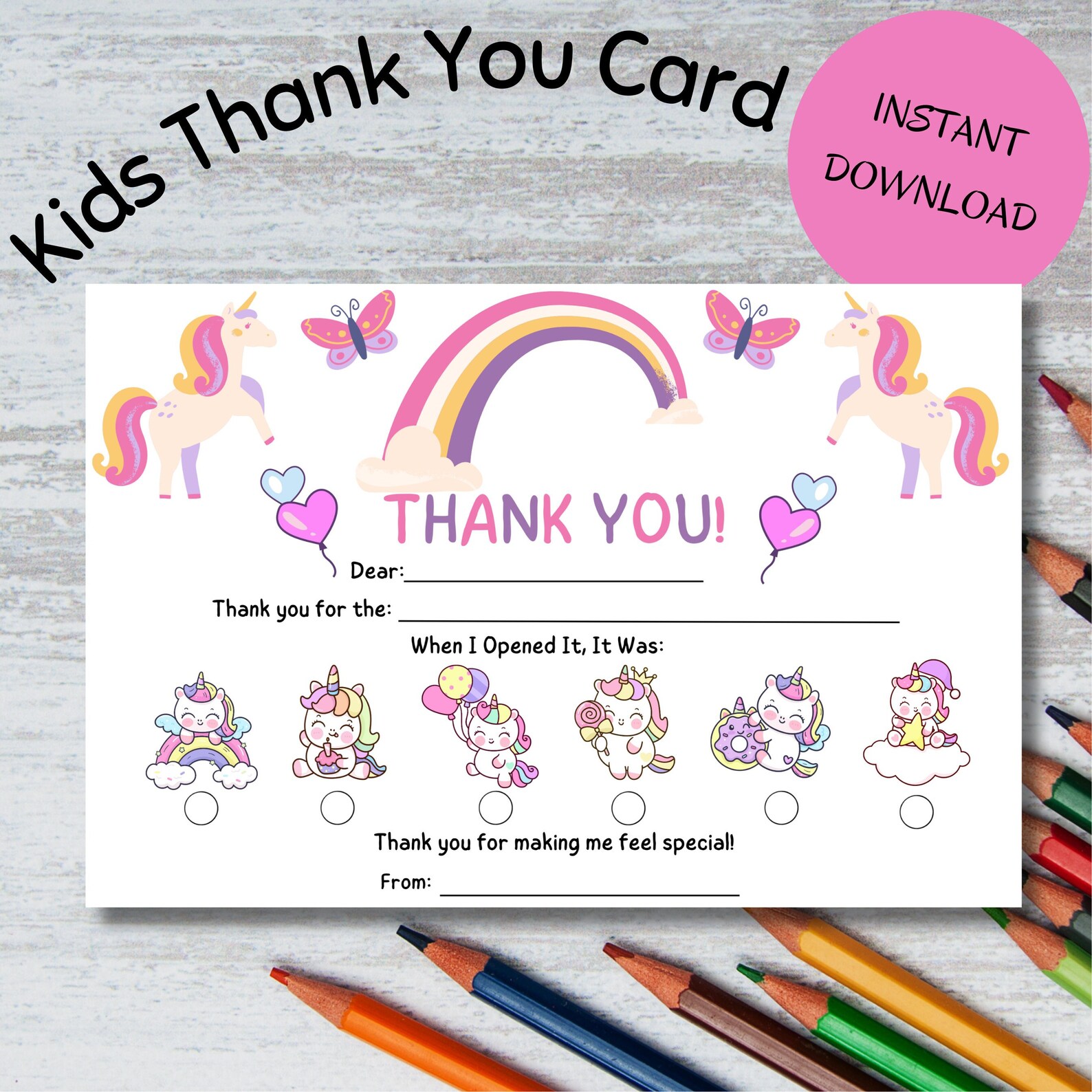 Kids Thank You Card Unicorn Thank You Card for Kids Kids - Etsy