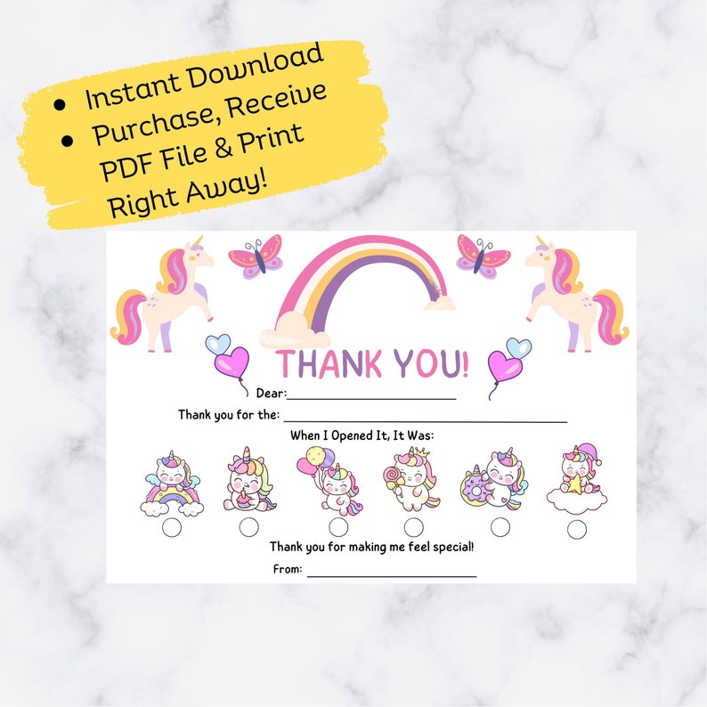Kids Thank You Card, Unicorn Thank You Card for Kids, Unicorn Thank You ...