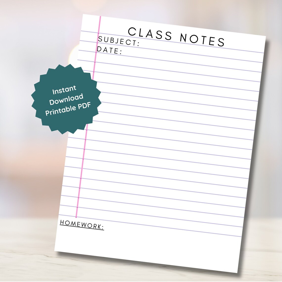 Printable Lined Class Notes Page | Printable Note Paper for Students ...