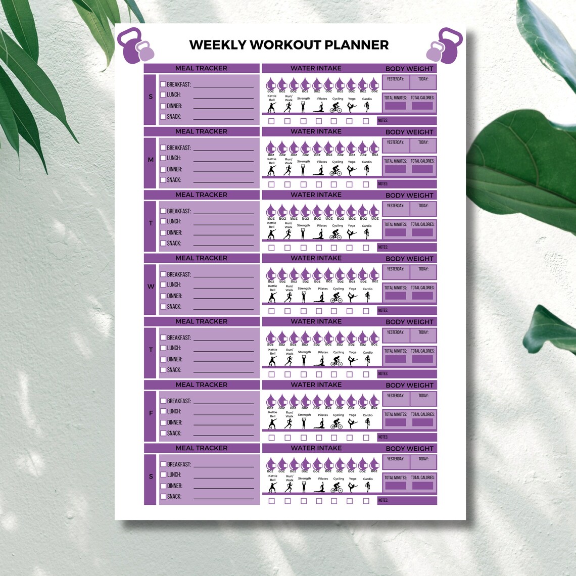 Weekly Workout Planner | Daily Exercise Log | Fitness Journal | Workout ...