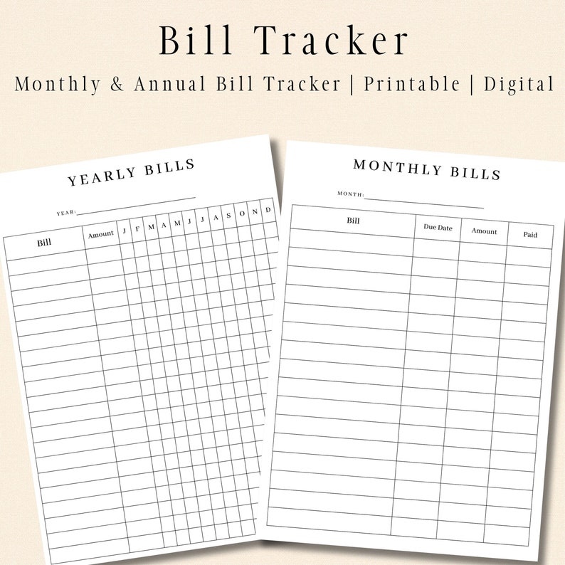 Bill Tracker Printable Digital Bill Tracker Bill Payment - Etsy