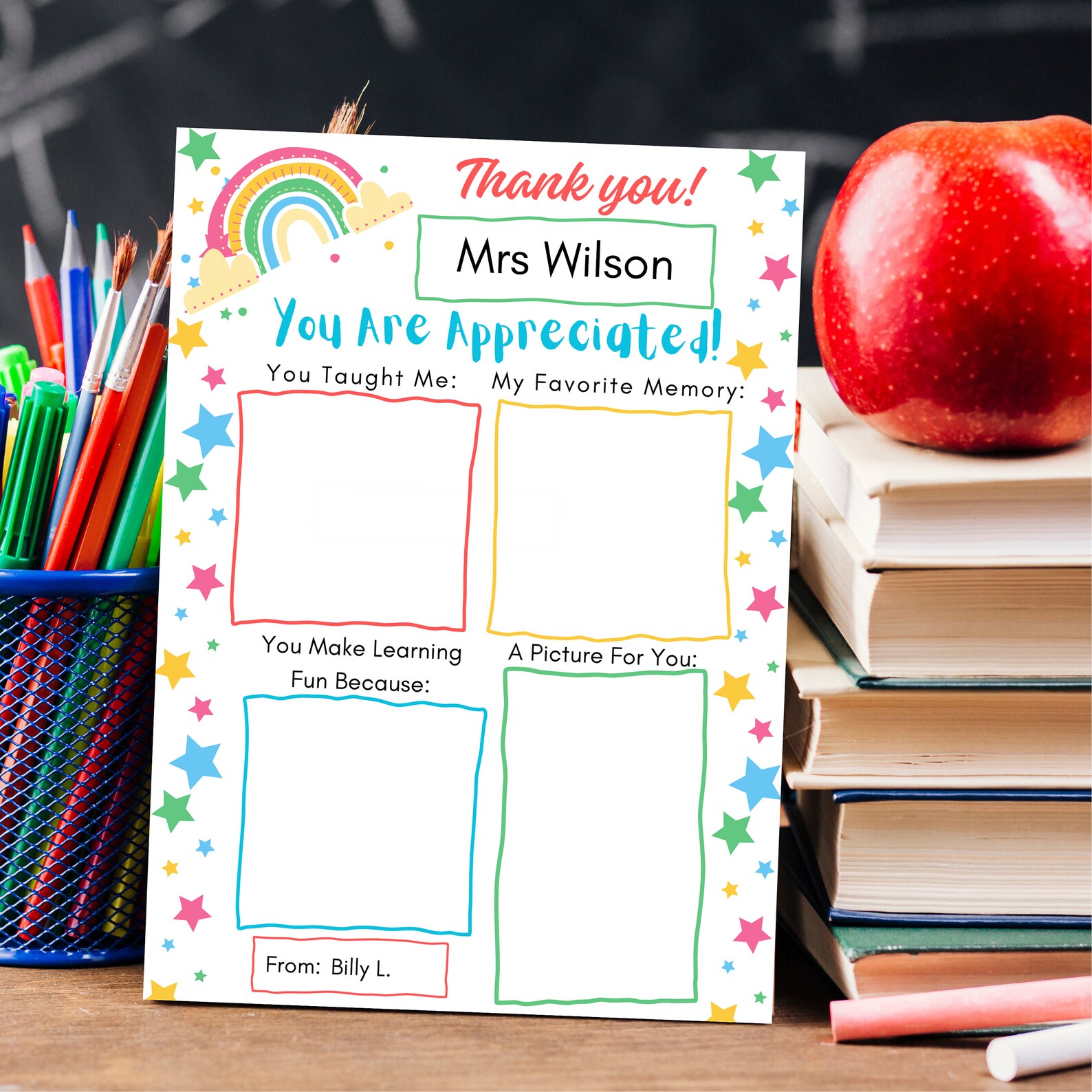 Teacher Appreciation Gift Teacher Appreciation Worksheet - Etsy