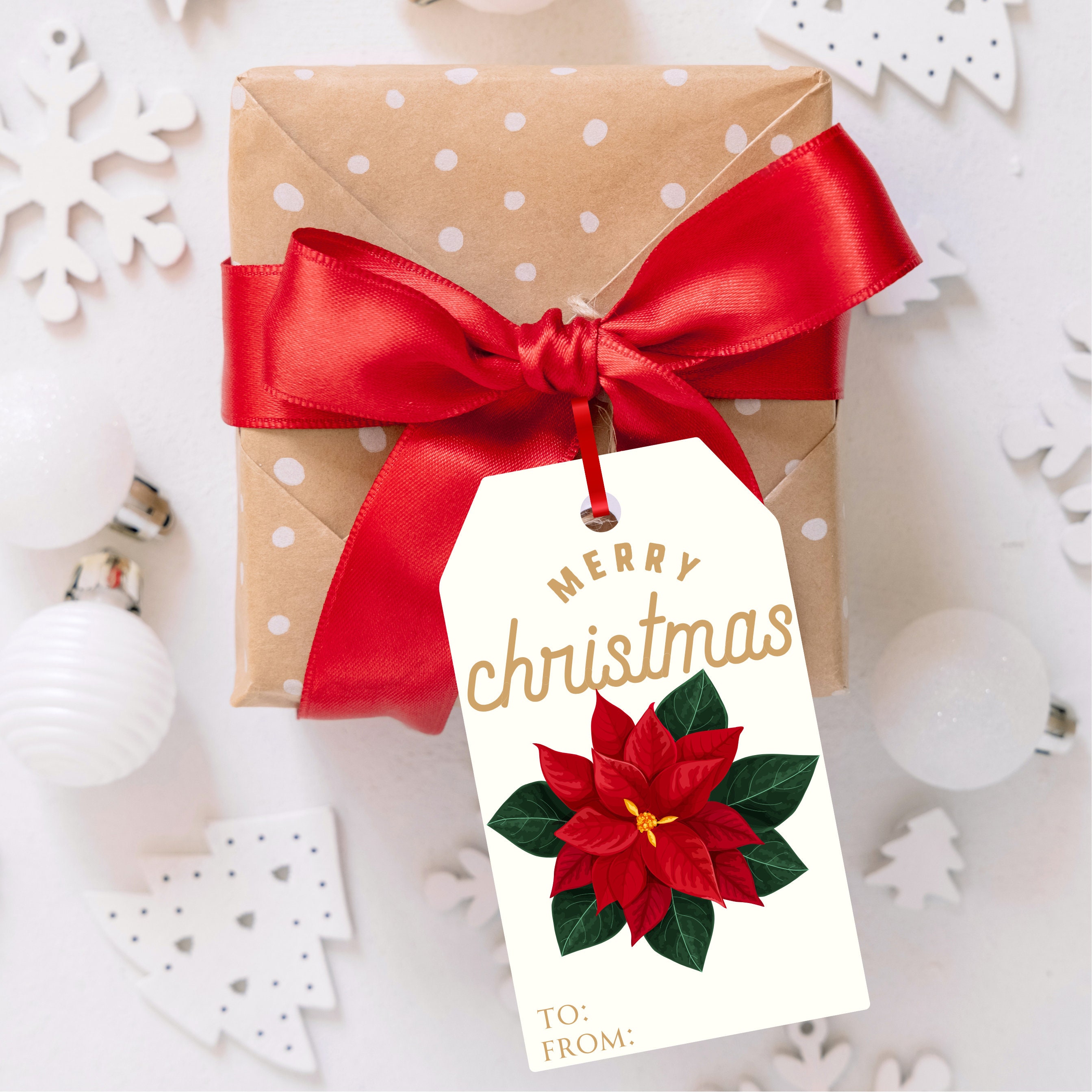 Christmas Gift Tag | Printable Christmas Gift Tag | Poinsettia Gift Tag ...