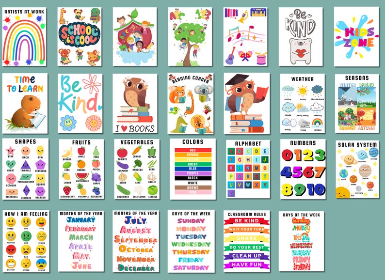 Educational Posters Classroom Decor Homeschool Posters Kindergarten Pre ...