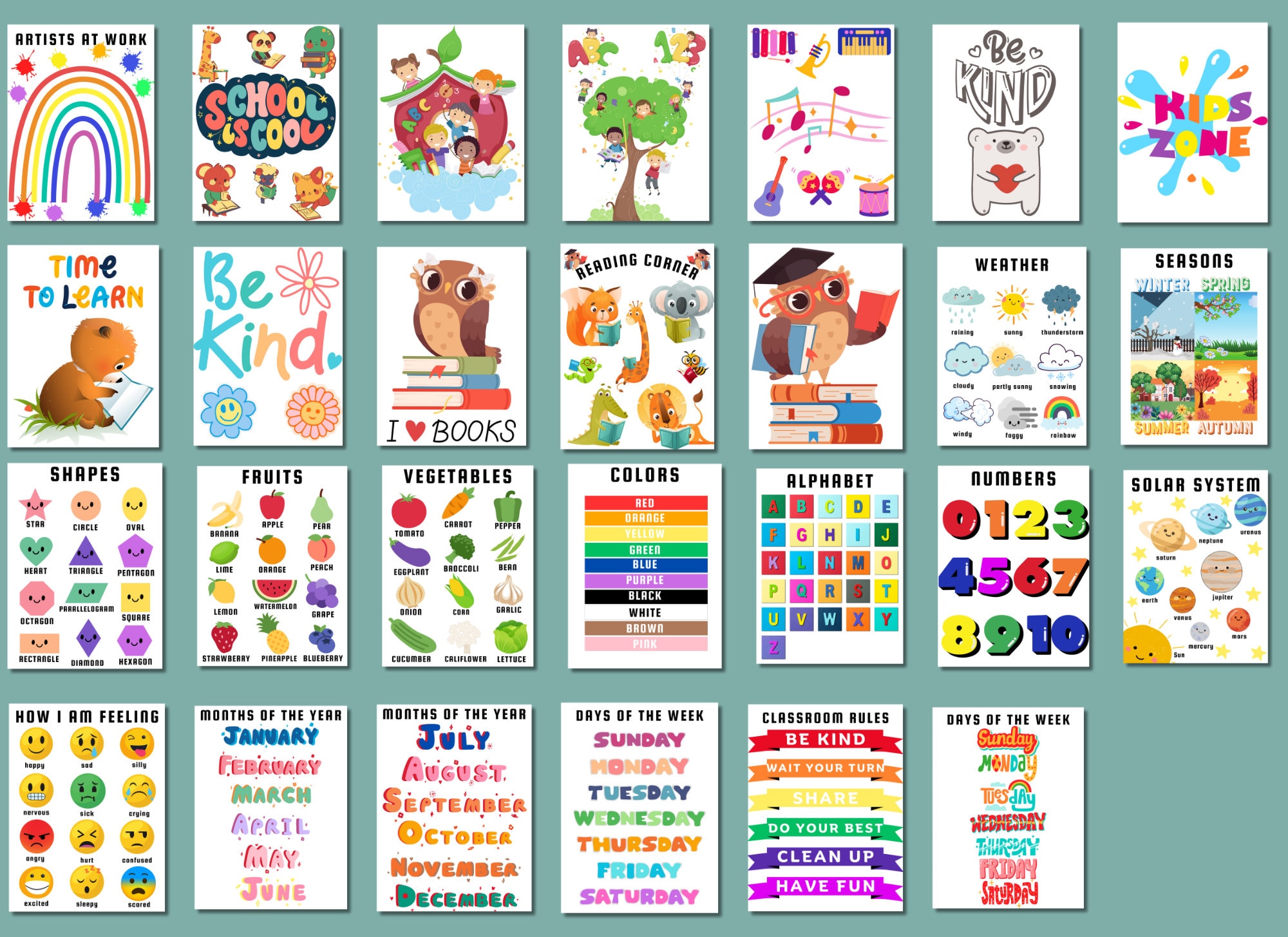 Educational Posters Classroom Decor Homeschool Posters Kindergarten Pre ...