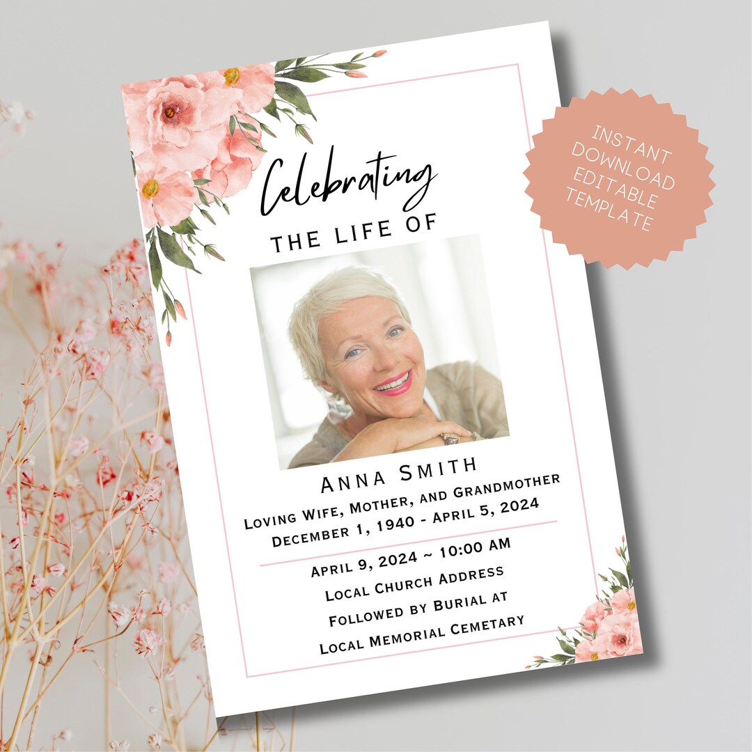Editable Funeral Program Template | Floral Funeral Program ...
