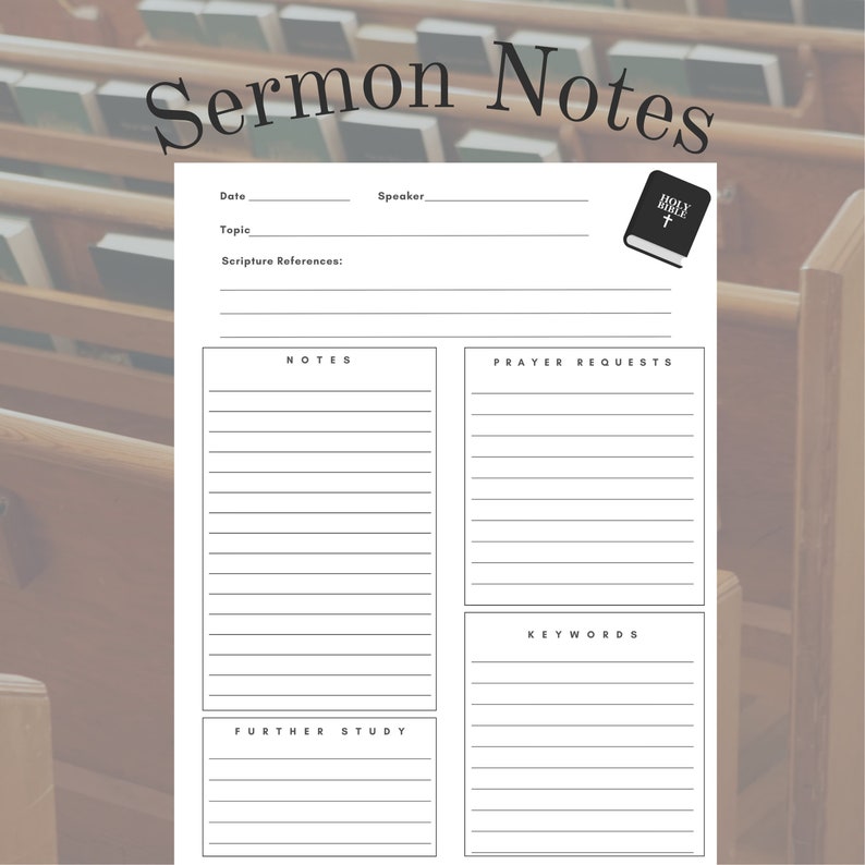 Sermon Notes, Church Sermon Notes, Sermon Journal, Church Notes Journal ...