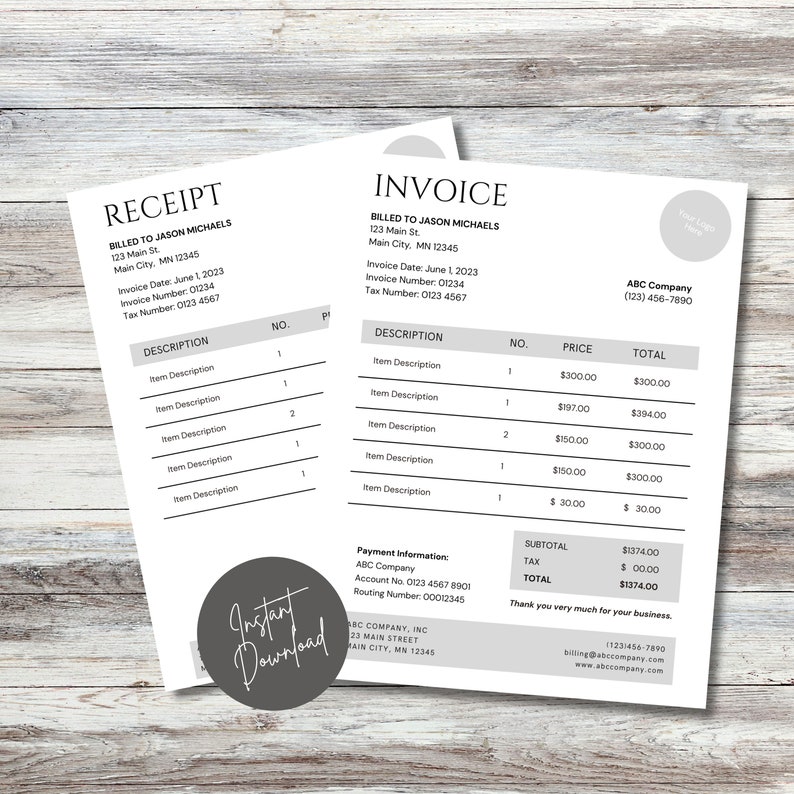 Invoice Editable Template | Printable Invoice and Receipt | Editable ...