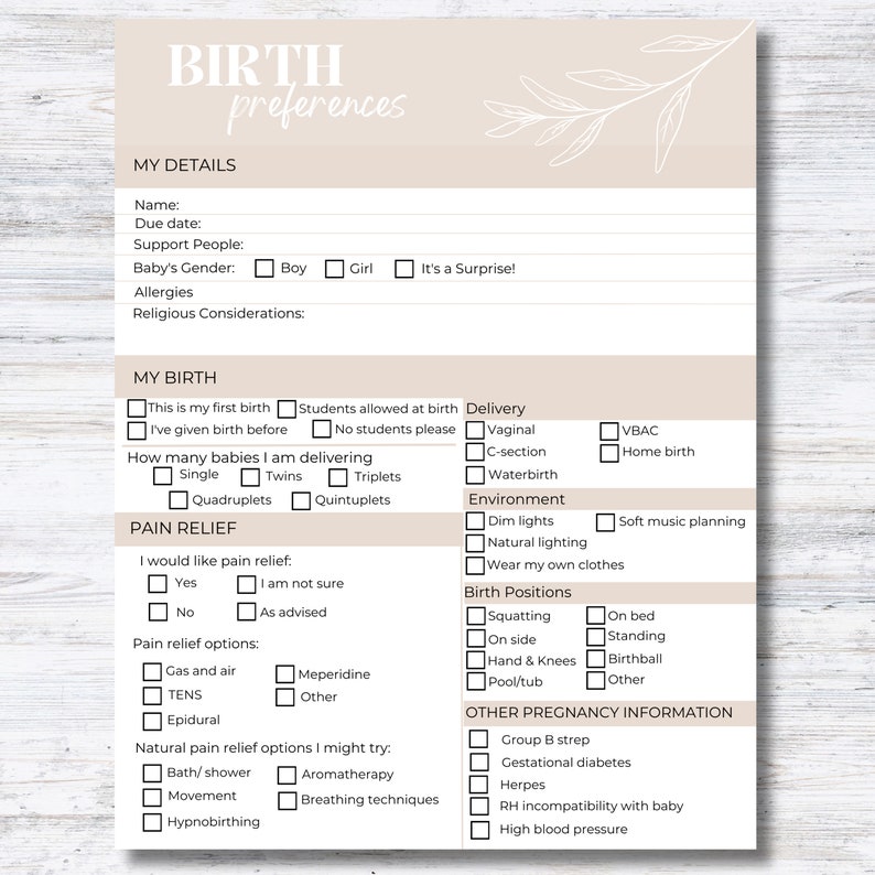 Birth Plan | Birth Preferences | Detailed Birth Plan | Birth Plan for ...