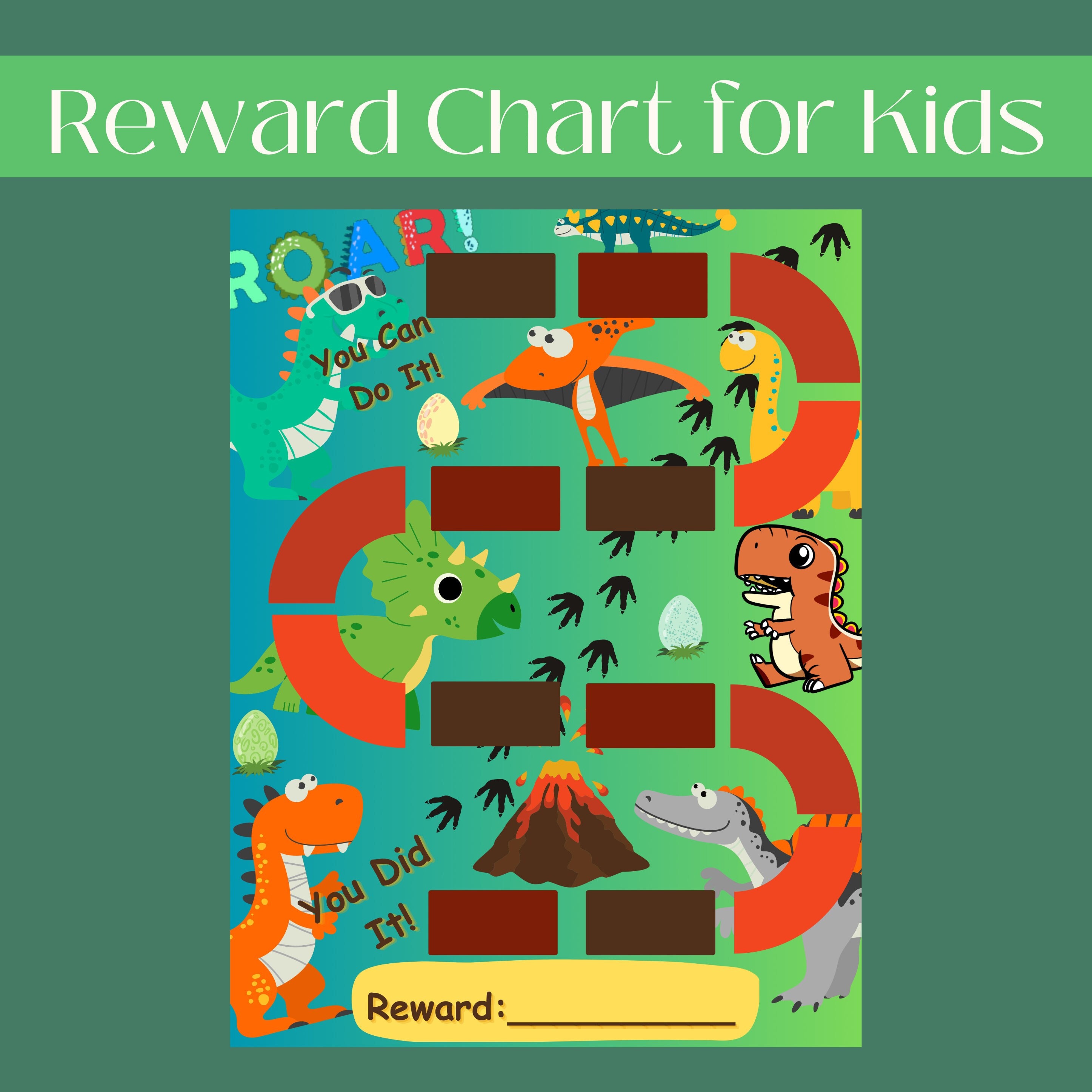 Dinosaur Reward Chart for Kids, Behavior Chart for Kids - PDF Download ...