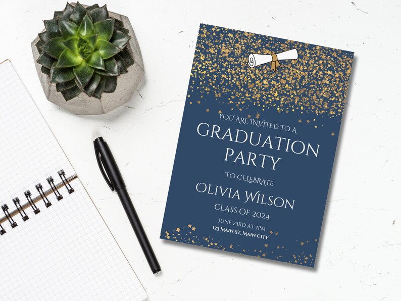 Blue Graduation Party Invitation | High School Graduation Invitation ...