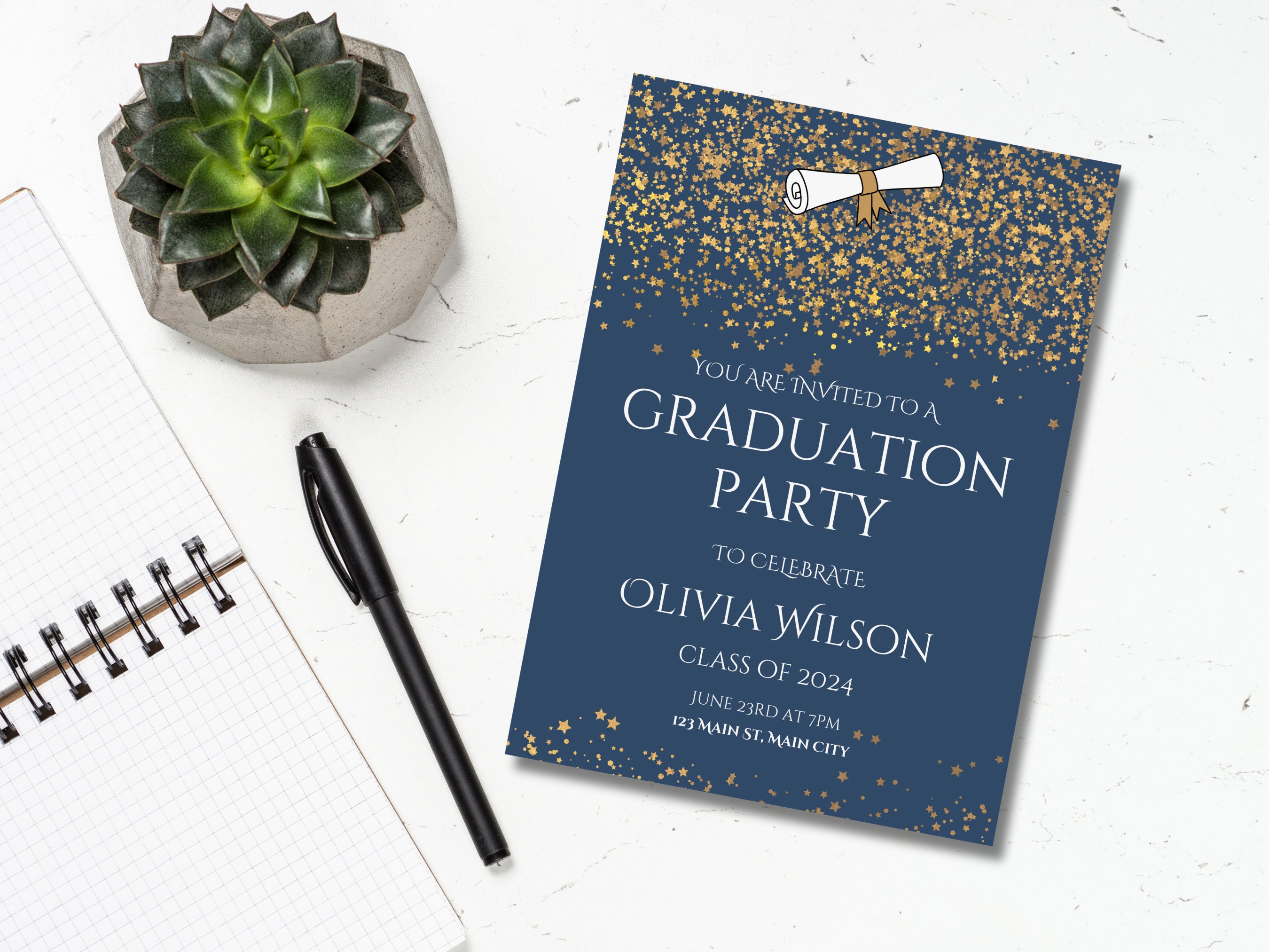 Blue Graduation Party Invitation | High School Graduation Invitation ...