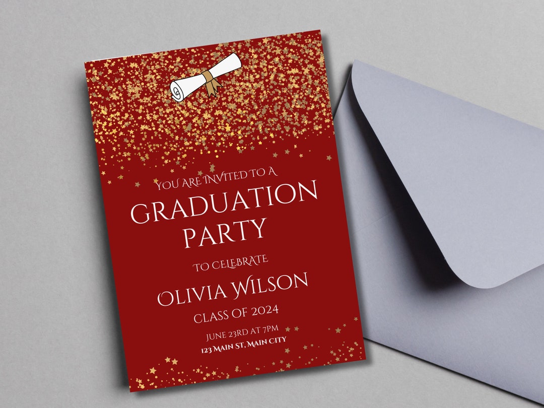 Red Graduation Party Invitation | High School Graduation Invitation ...