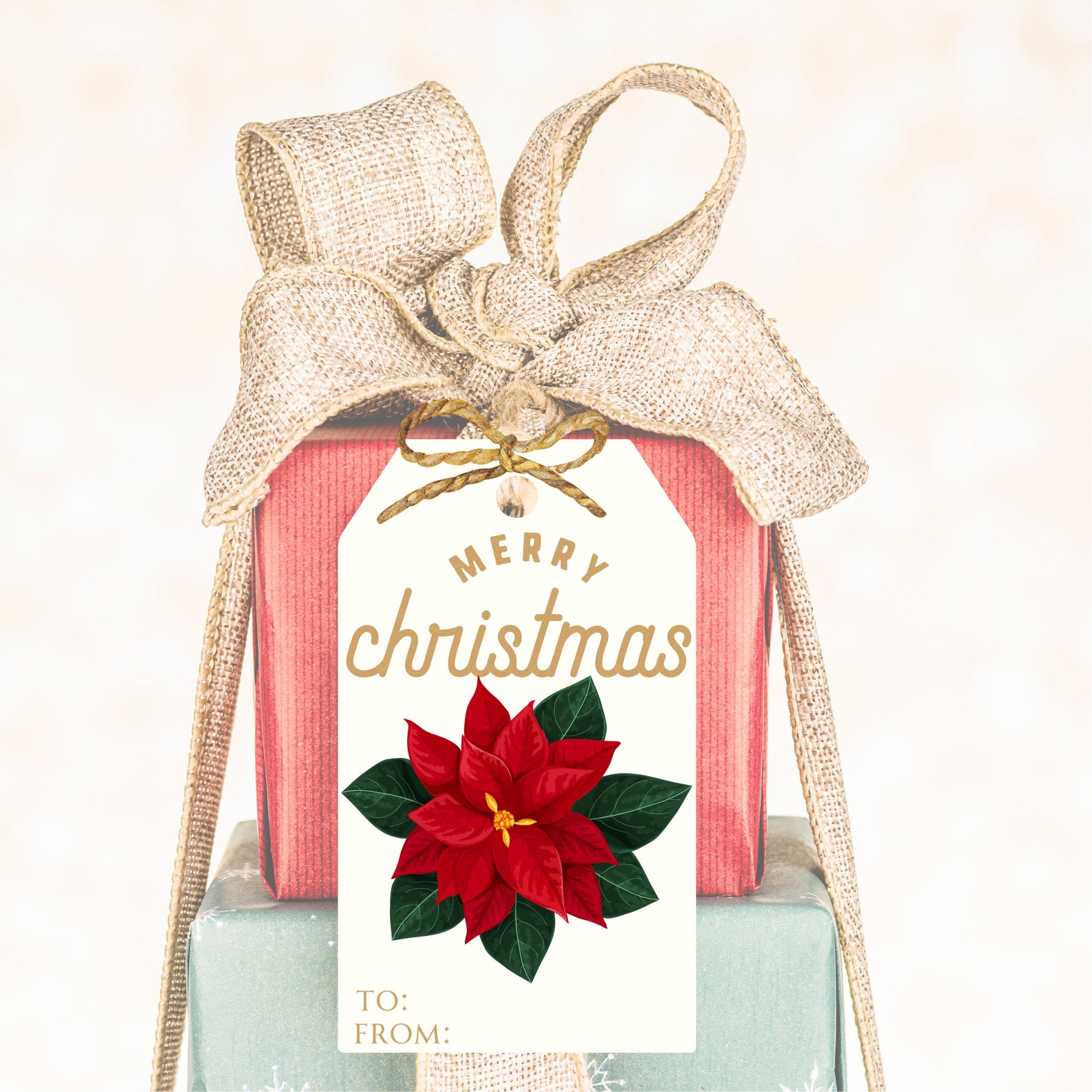 Christmas Gift Tag | Printable Christmas Gift Tag | Poinsettia Gift Tag ...