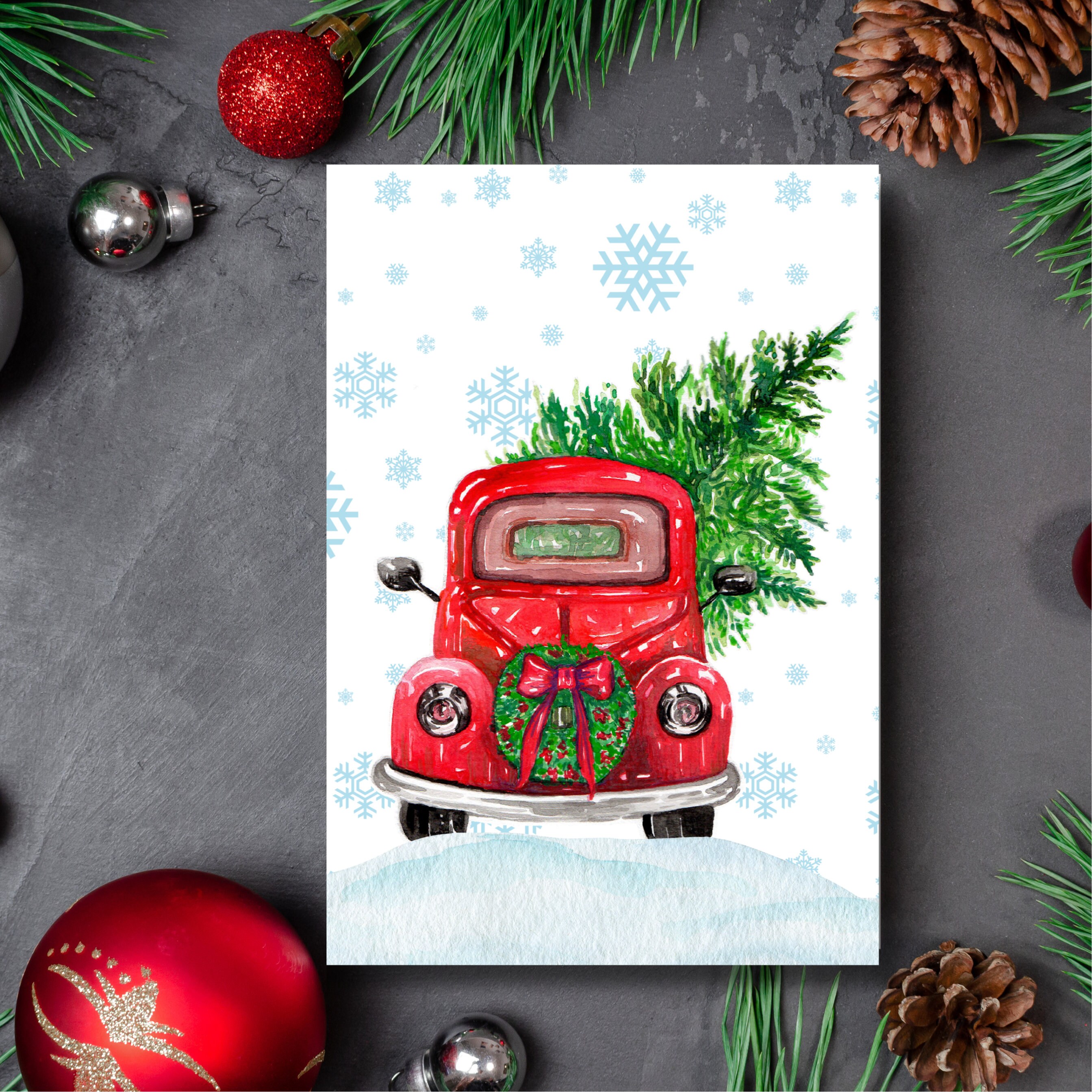 Printable Christmas Card | Classic Christmas | Christmas Red Truck ...