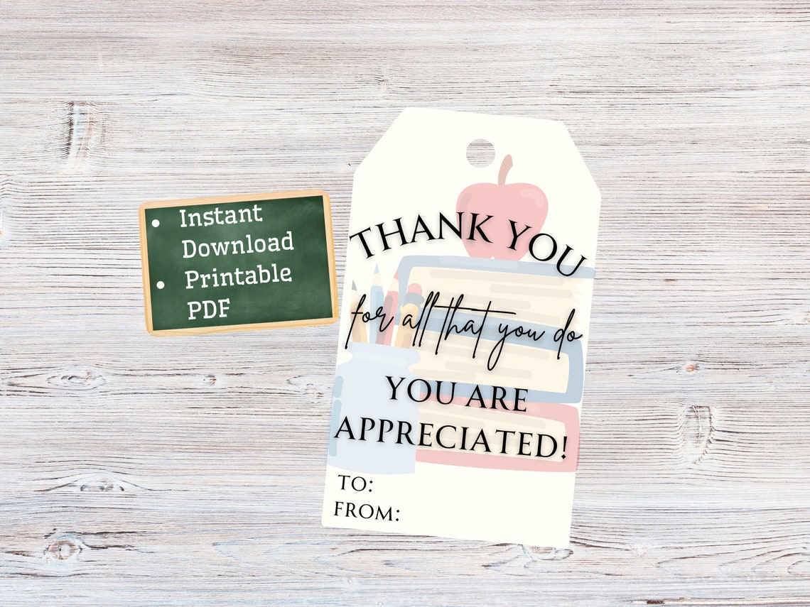 Teacher Appreciation Gift Tag |thank You Gift Tag | Teacher ...
