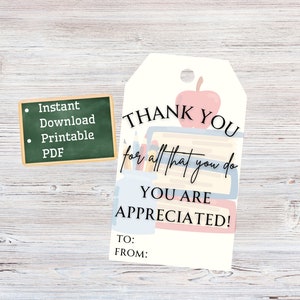 Teacher Appreciation Gift Tag |thank You Gift Tag | Teacher ...