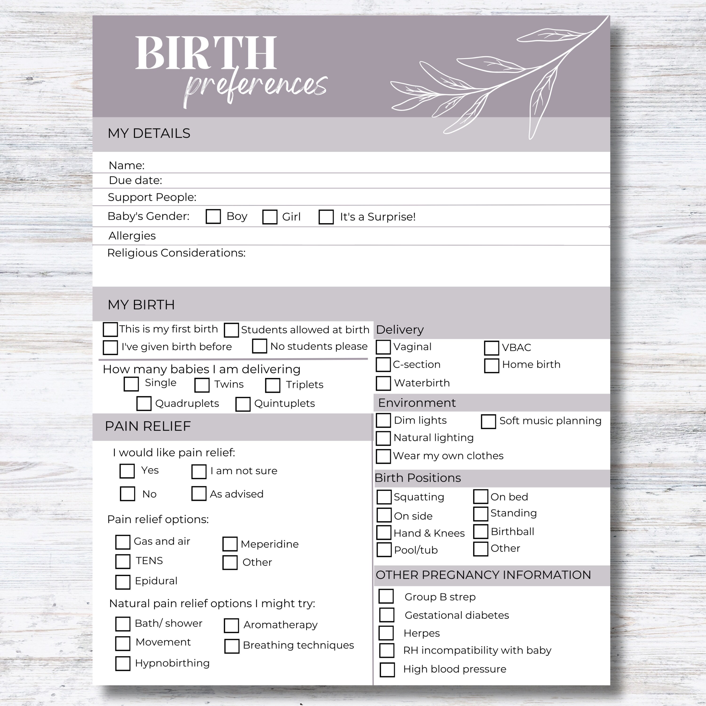 Birth Plan Template | Labor & Birth Preferences | Editable Birth Plan ...