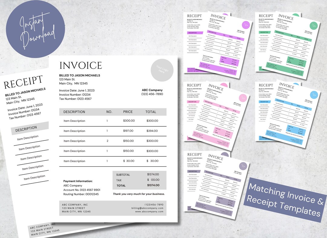 Invoice Editable Template Printable Invoice and Receipt - Etsy