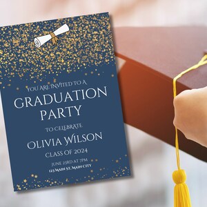 Blue Graduation Party Invitation | High School Graduation Invitation ...