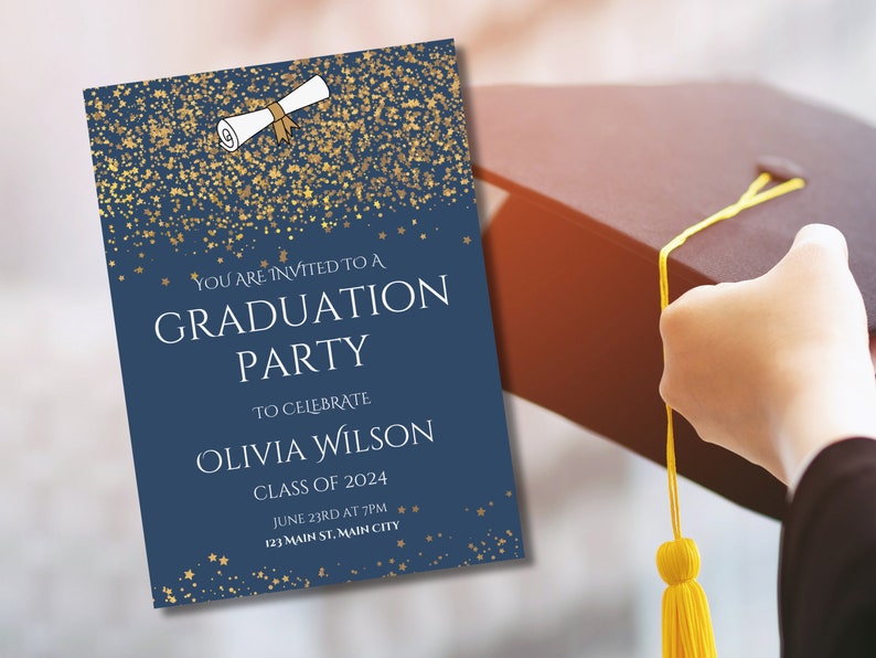 Blue Graduation Party Invitation | High School Graduation Invitation ...
