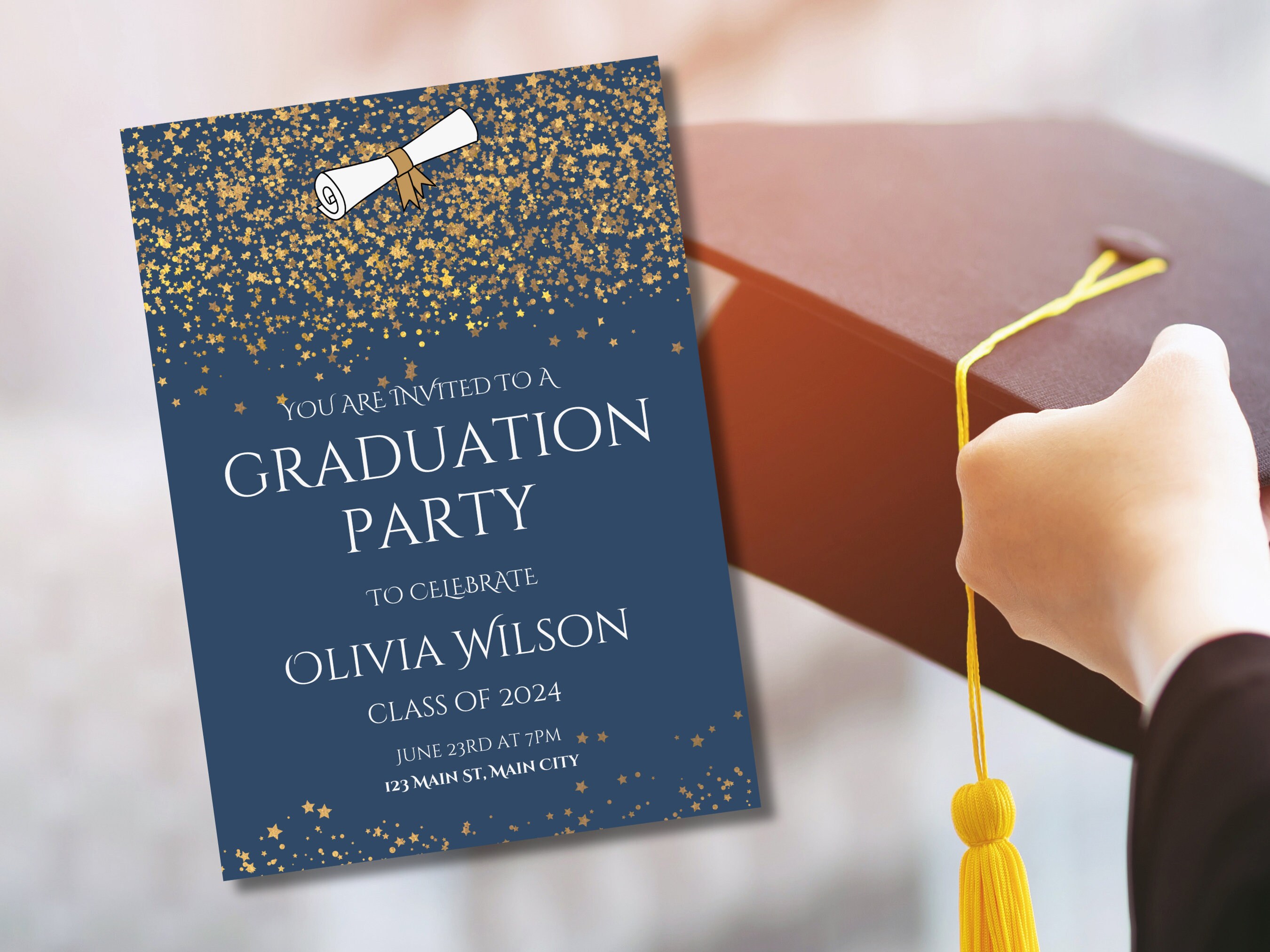Blue Graduation Party Invitation | High School Graduation Invitation ...