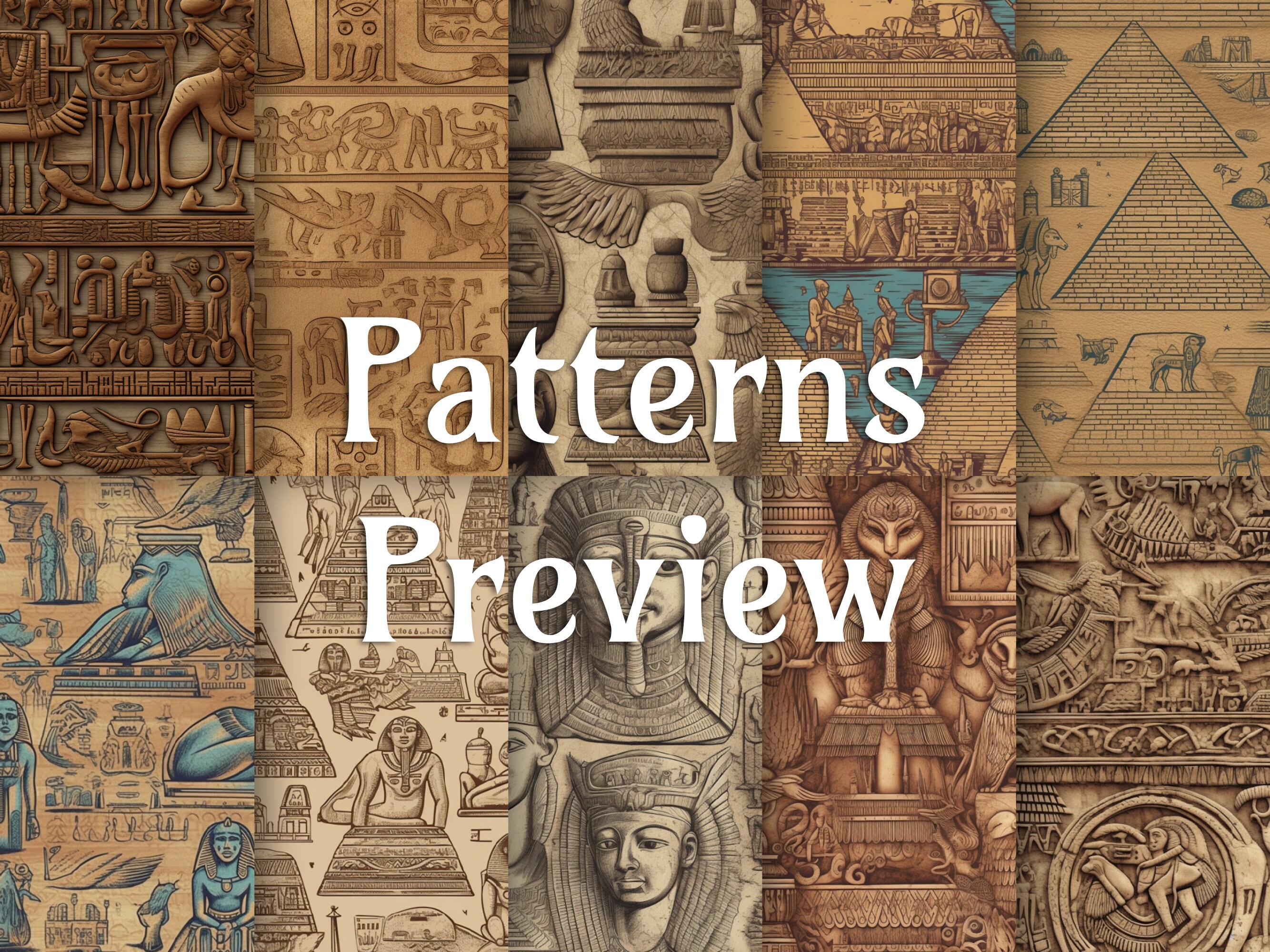 10 Seamless Digital Tiles, Egyptian-style Hieroglyphs #2 - Etsy