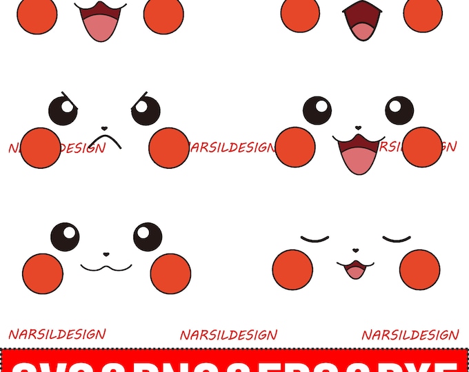 Pikachu Face Svg, Video Game Clipart, Dxf Files, Faces Svg, Pikachu ...