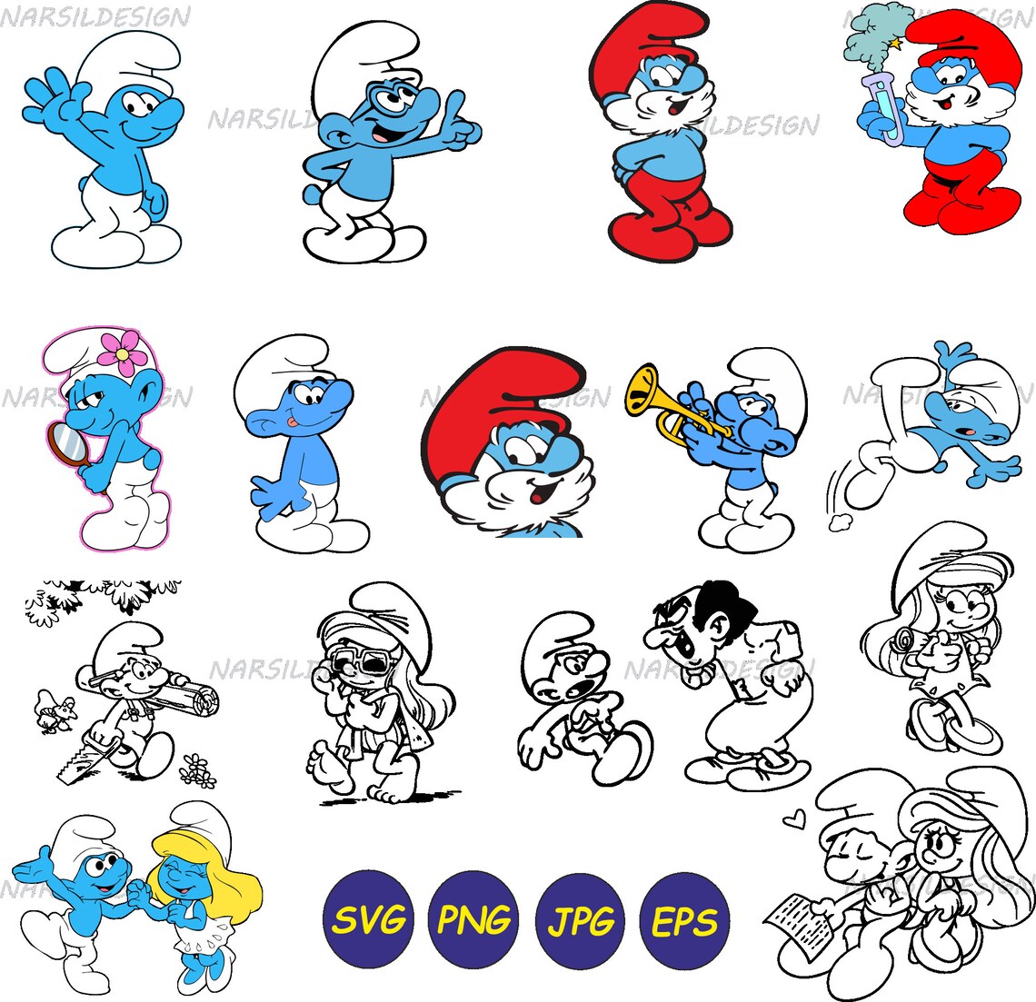 Smurfs SVG Bundle the Smurfs Print Files Smurfs Outline - Etsy Australia